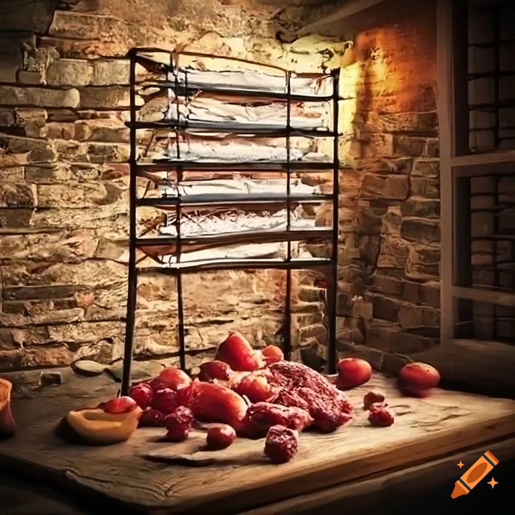 Cellar, drying racks for meat, drying racks for fruit, pickling crock ...