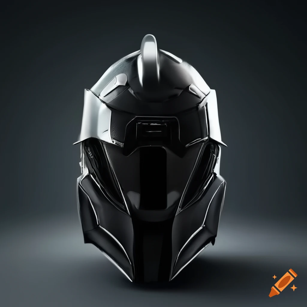 Sleek matt-black symmetrical futuristic intricately detailed armoured ...