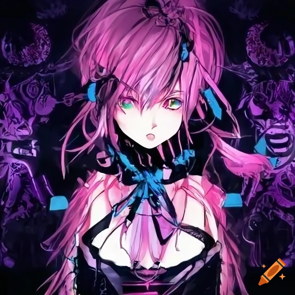 Breakcore style anime girl, high resolution, similar eyes, pink and ...