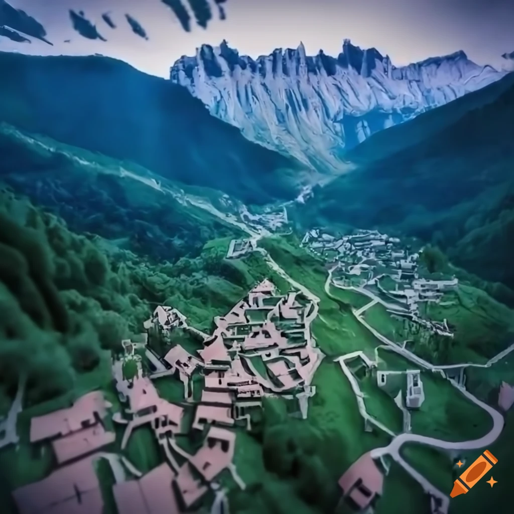 Architecture mountain village map blueprint model, birds eye view, best ...