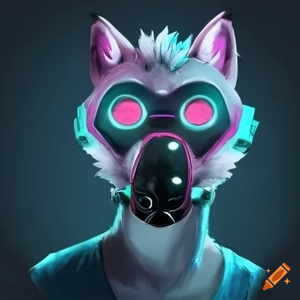 Furrie anthro, wolf, futuristic muzzle mask, spaceman