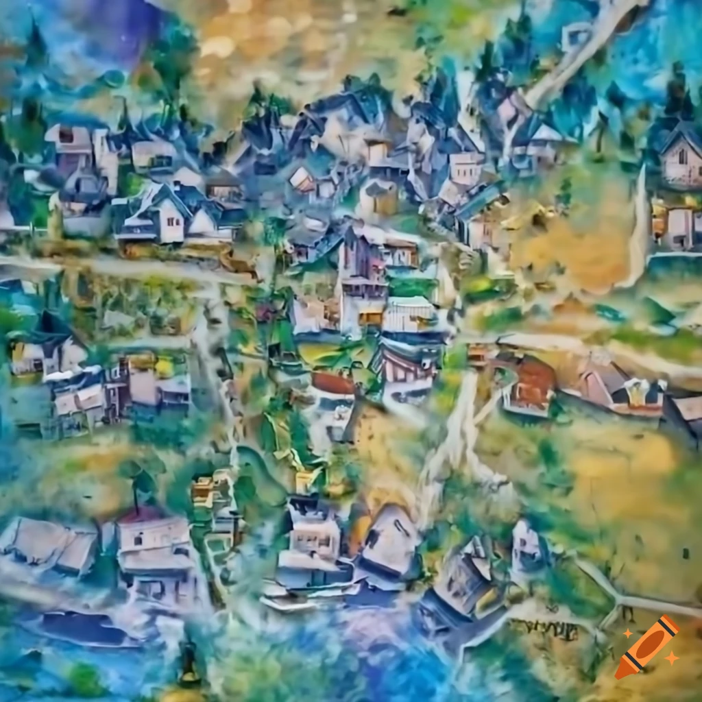 Architecture mountain village map blueprint model, birds eye view, best ...