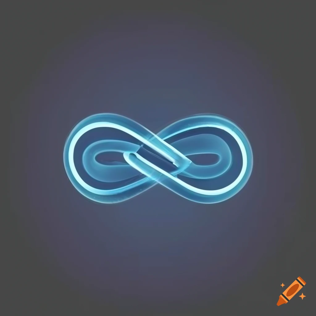A logo with a minimalistic blue infinity link and black background