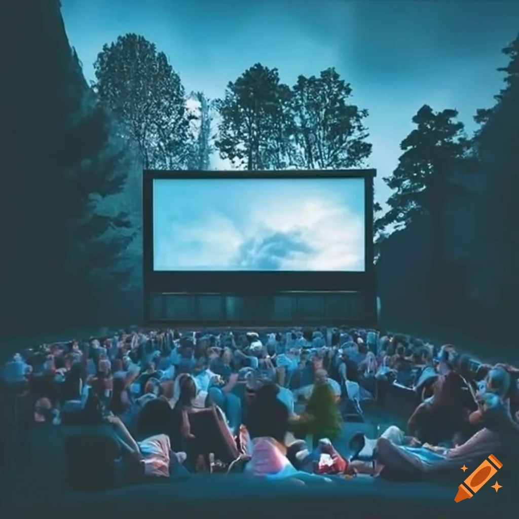 Summer cinema blu night with people and trees gig screen