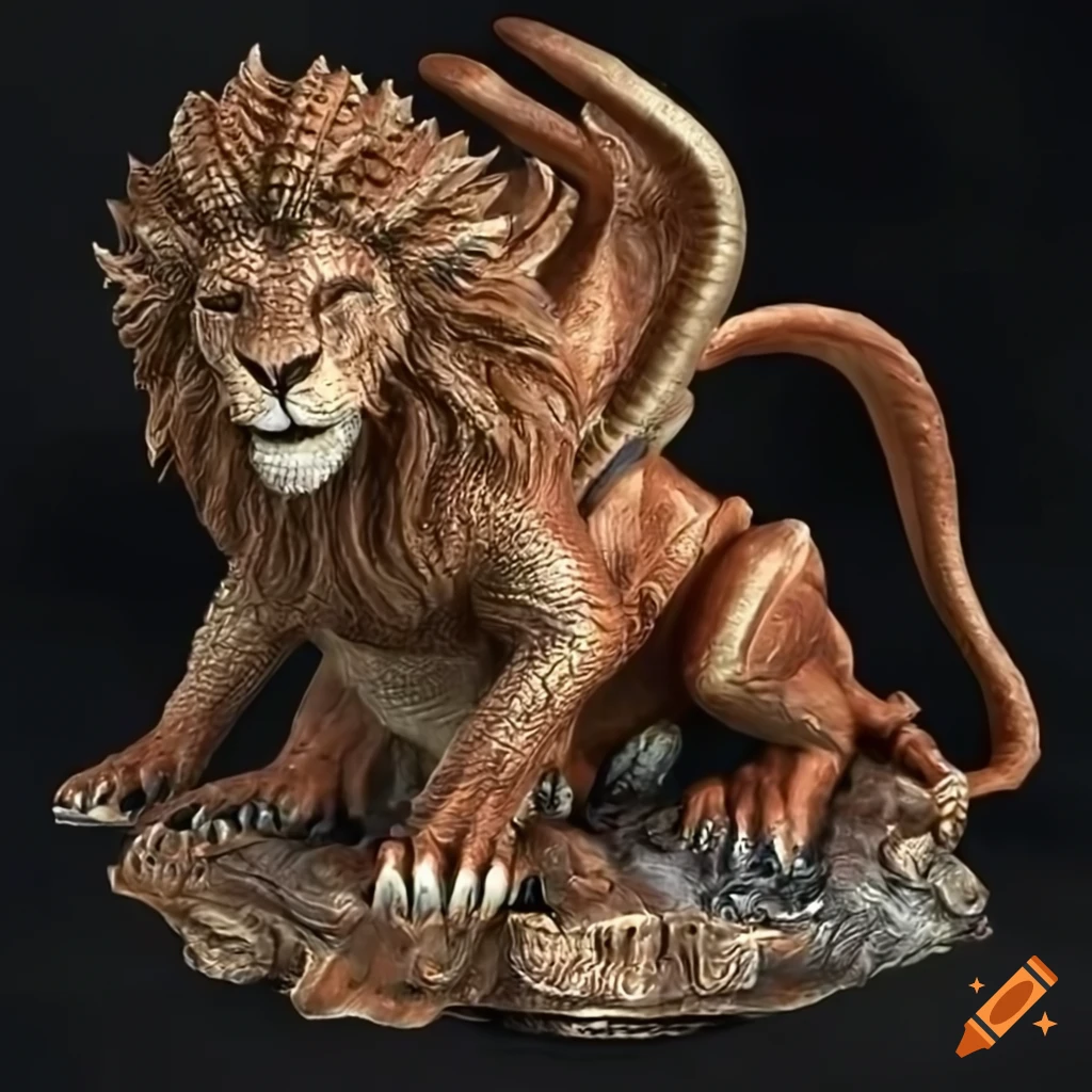 Majestic lion dragon with long baboon face, reptilian details and epic ...