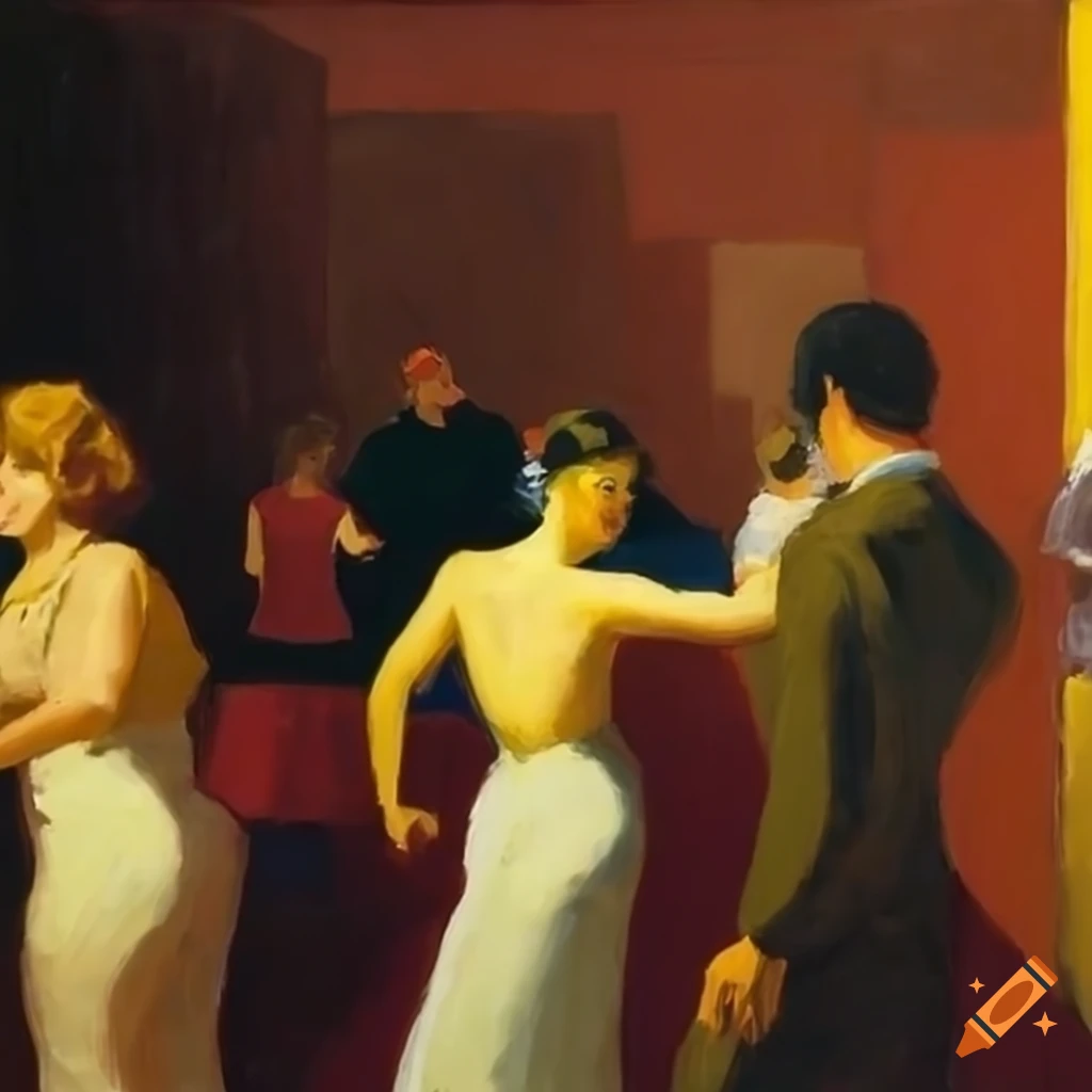 Women dancing disco in edward hopper style