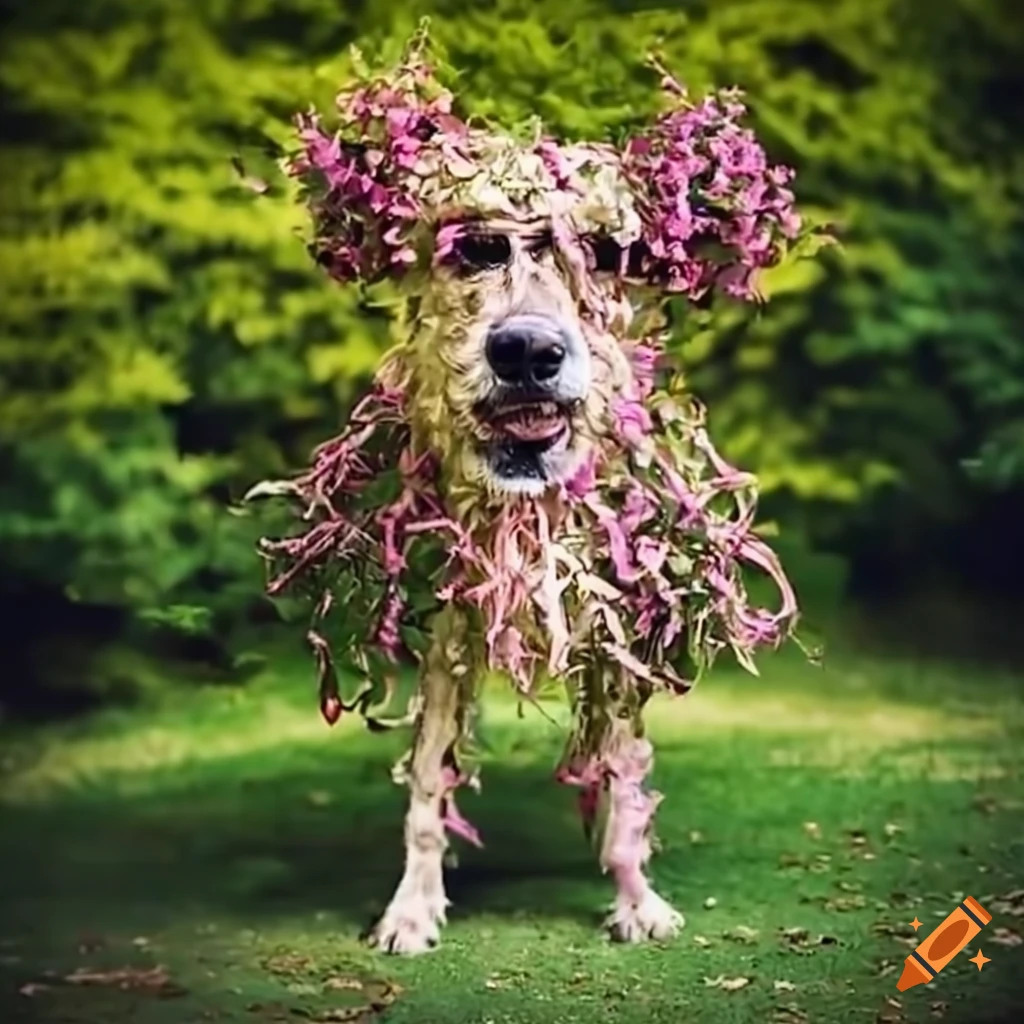 A dog made out of shrubbery