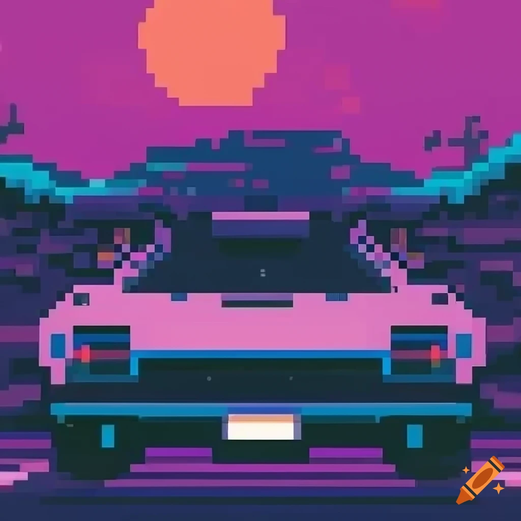 Digital, 2D, pixel art, very vibrant, vintage 1980’s retrowave, a close ...