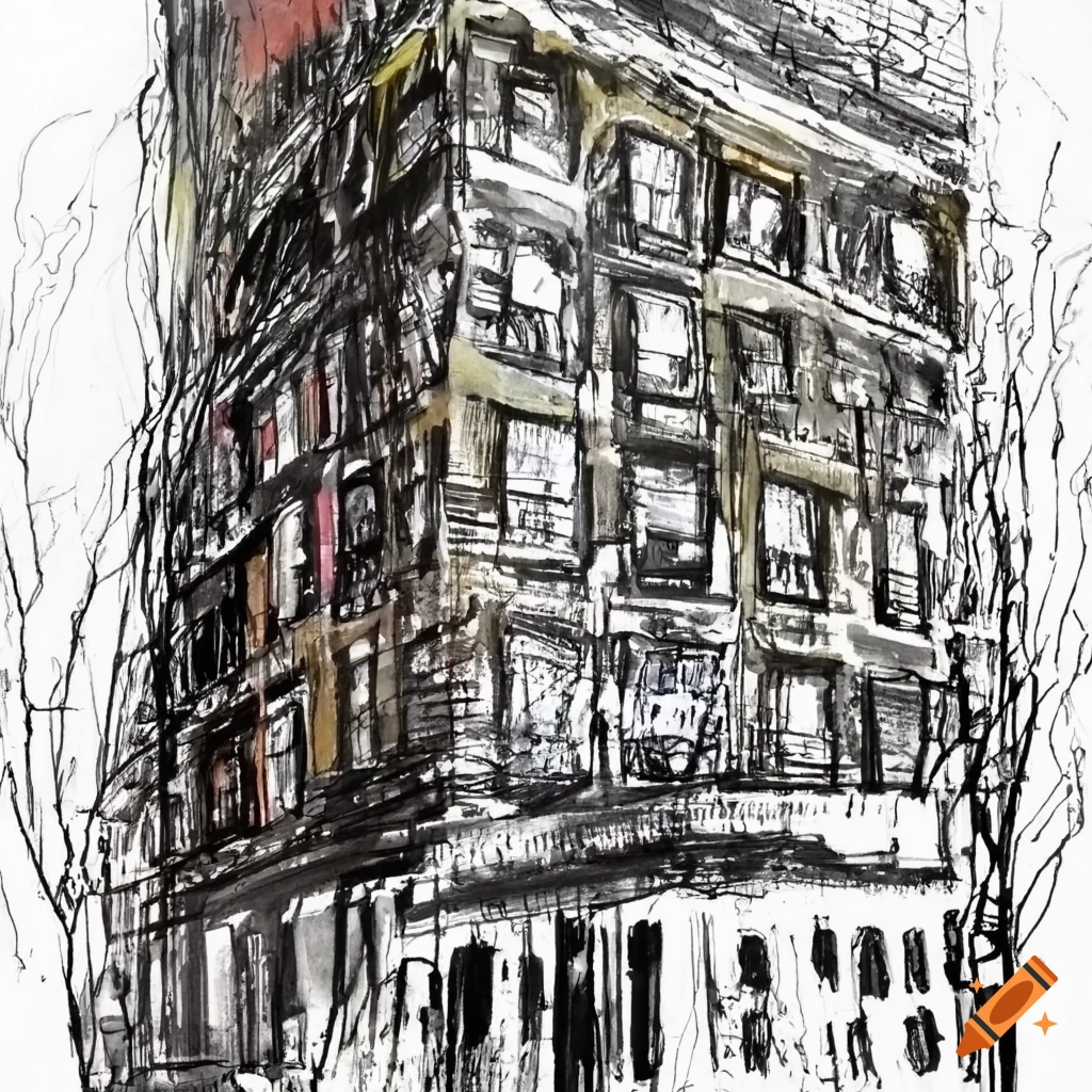 Black and white basquiat style drawing of bronx buildings on Craiyon