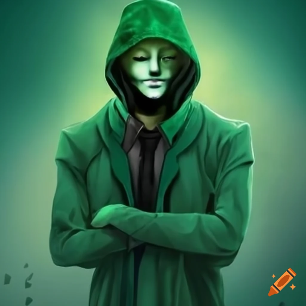 A green hat hacker male on Craiyon