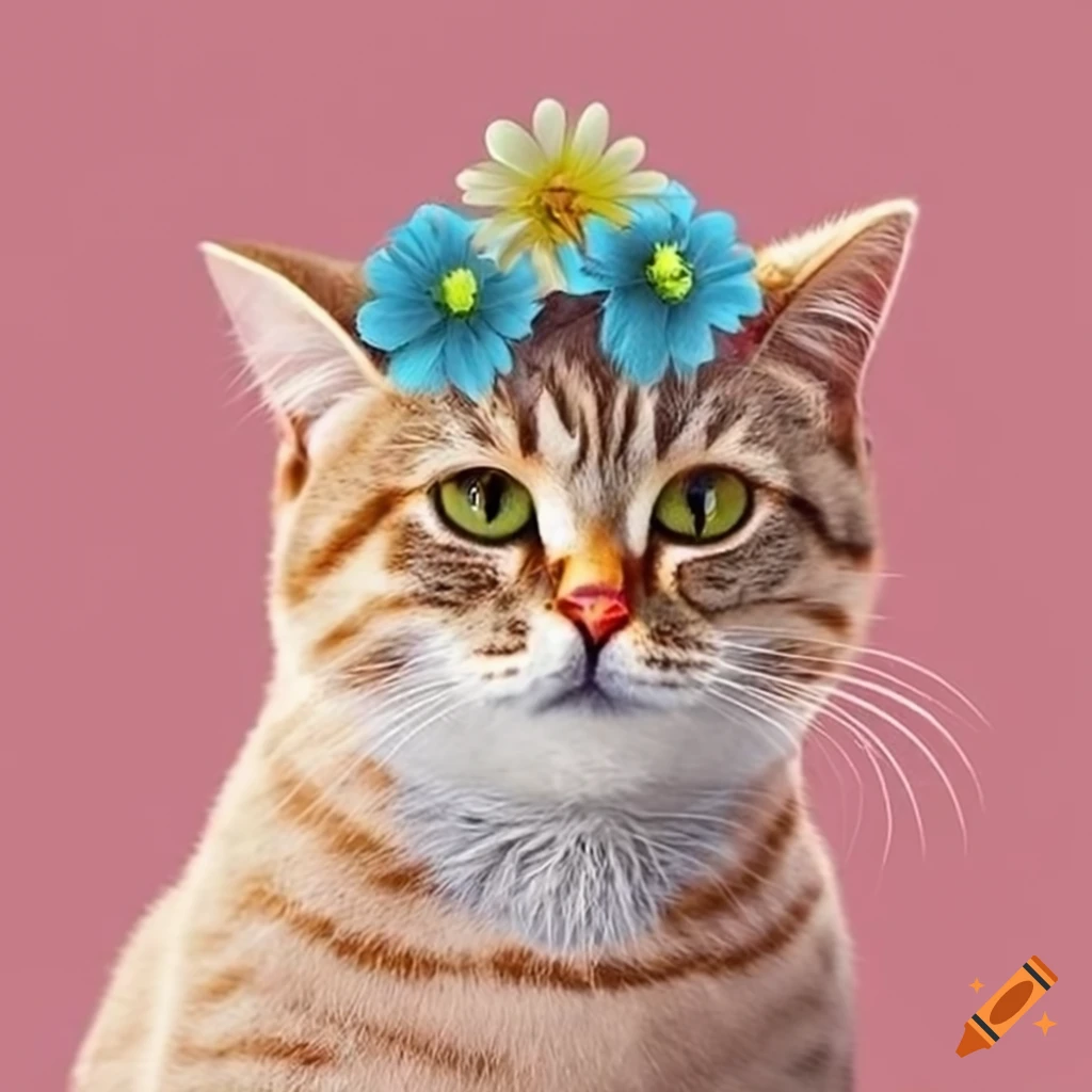 Cute cat with flower on head