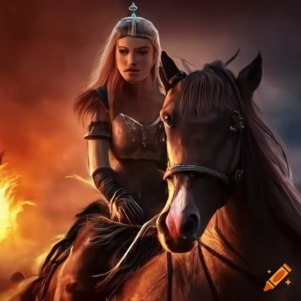 Warrior princess with horse cinematic world on Craiyon