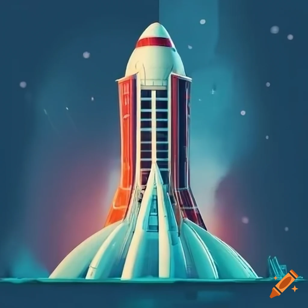 Retro futuristic rocket high rise on Craiyon