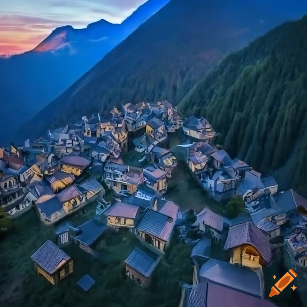 Architecture mountain village map blueprint model, birds eye view, best ...