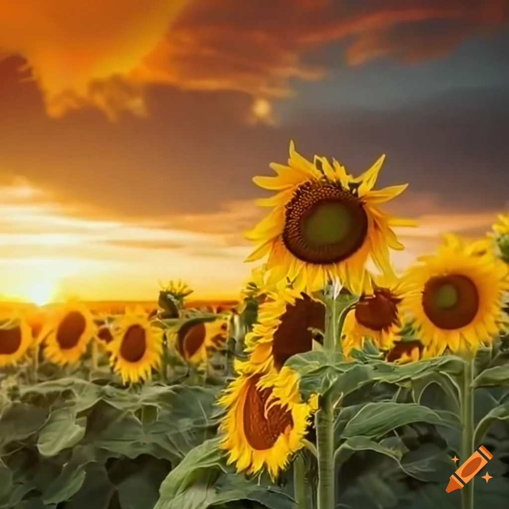 Sunflower field under a sunset