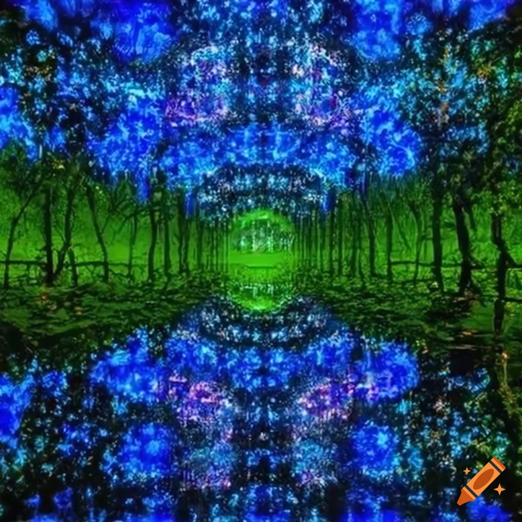 Infinity mirrors reflecting on a lush green meadow