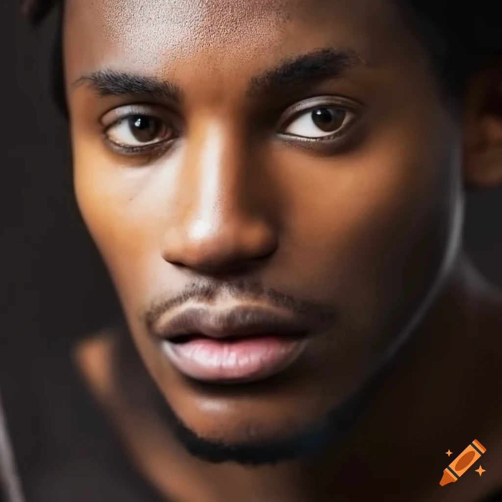 Handsome serious intense looking modelesque black man with dreads face