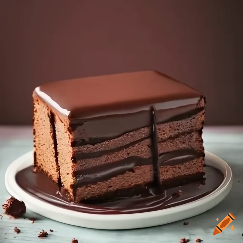 Homemade square chcolate cake with chocolate glaze on Craiyon