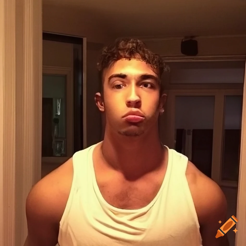 (racially ambiguous) ethnic frat buff rugged caveman macho masculine frat man, mirror selfie on ...