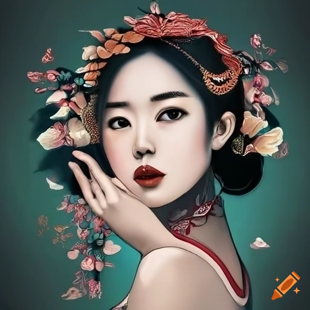 An elegant japan portrait showcasing intricate traditional artistry on ...