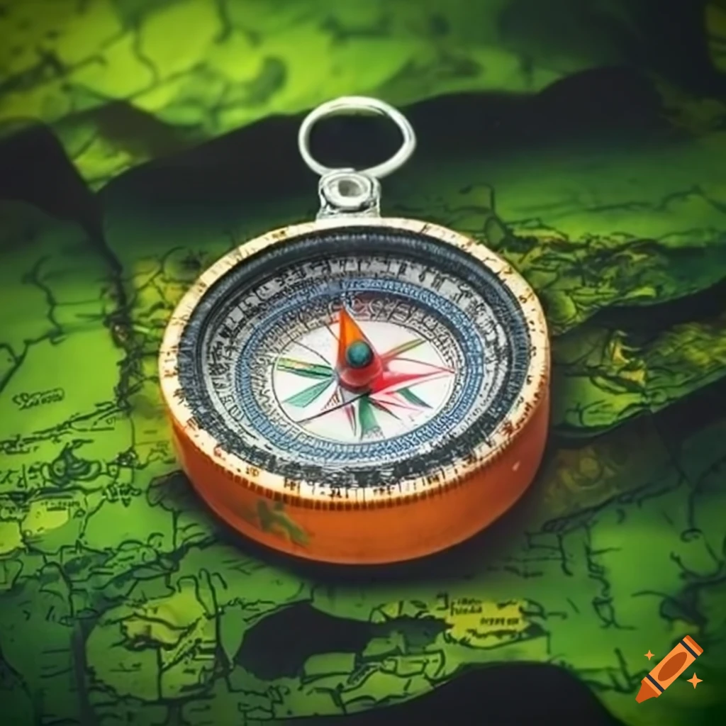 Magic orienteering compass on map of forrest