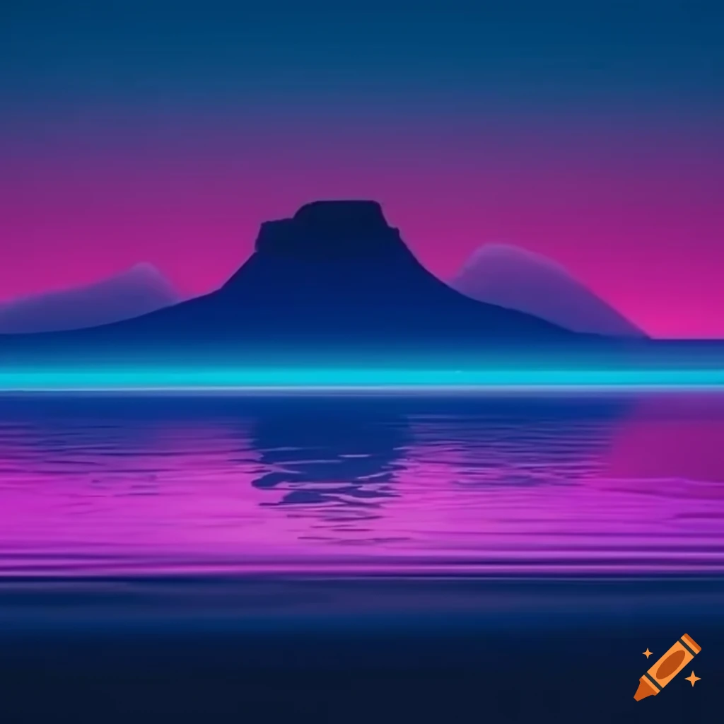 Synthwave serene beach
