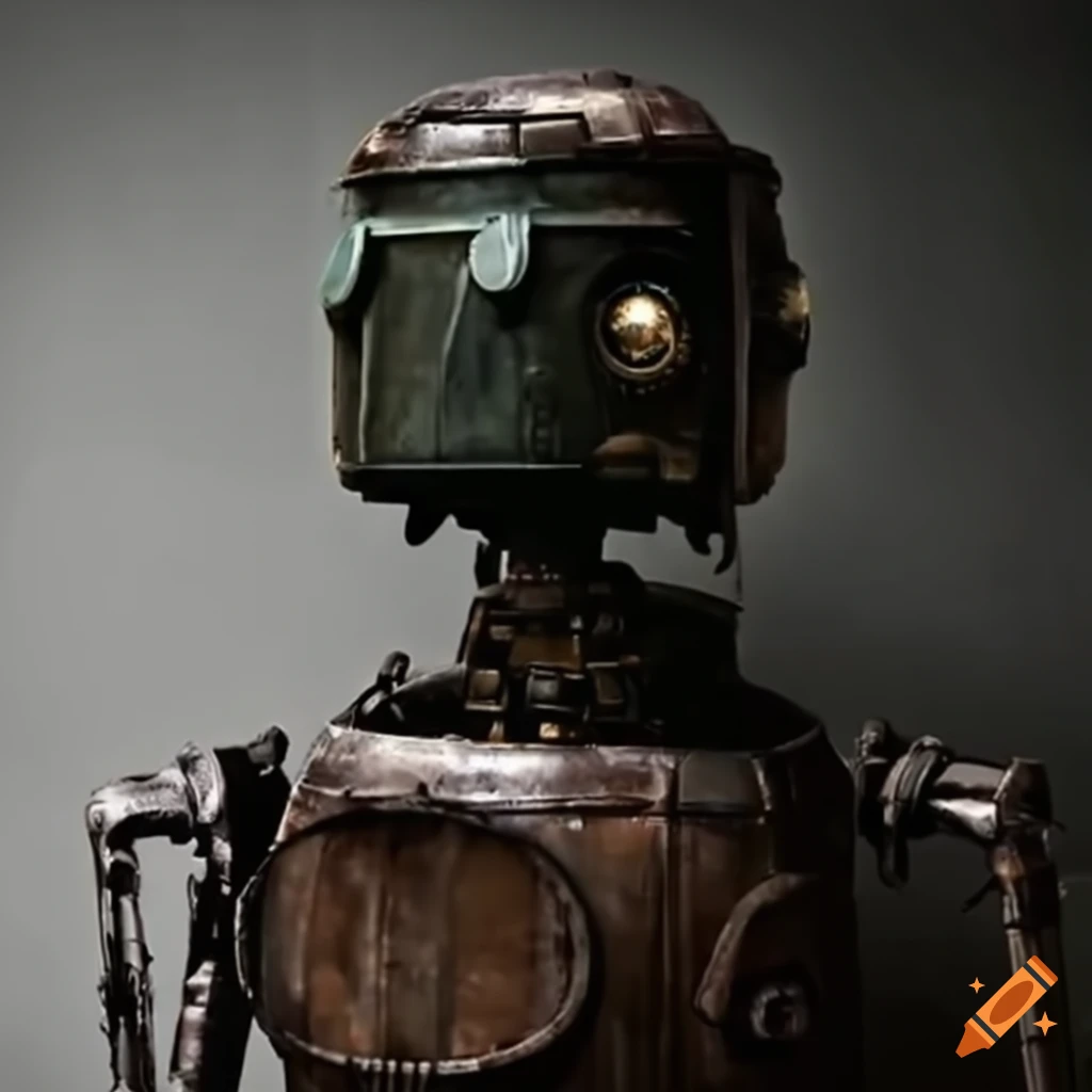 Army droid made from barrels with wings with a screen on the head on ...