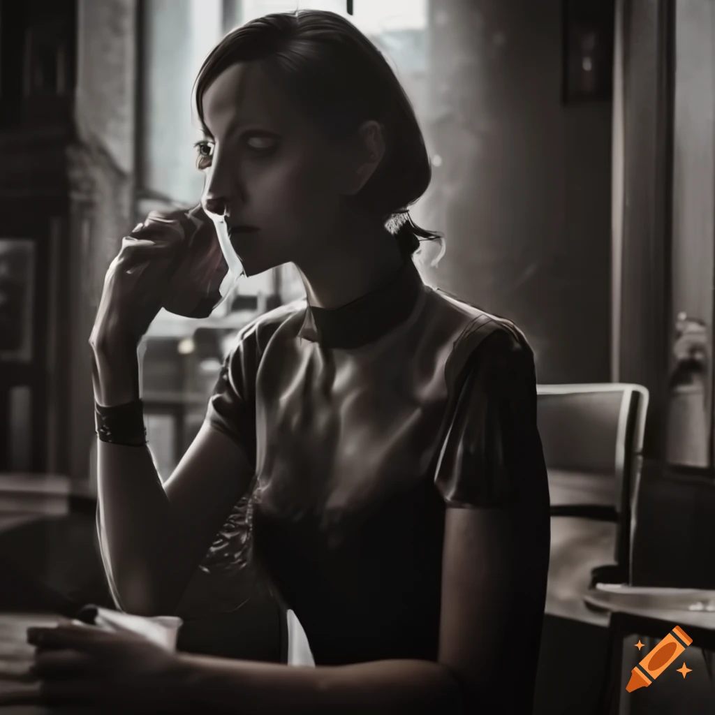 Blades in the dark character female in the cafe on Craiyon