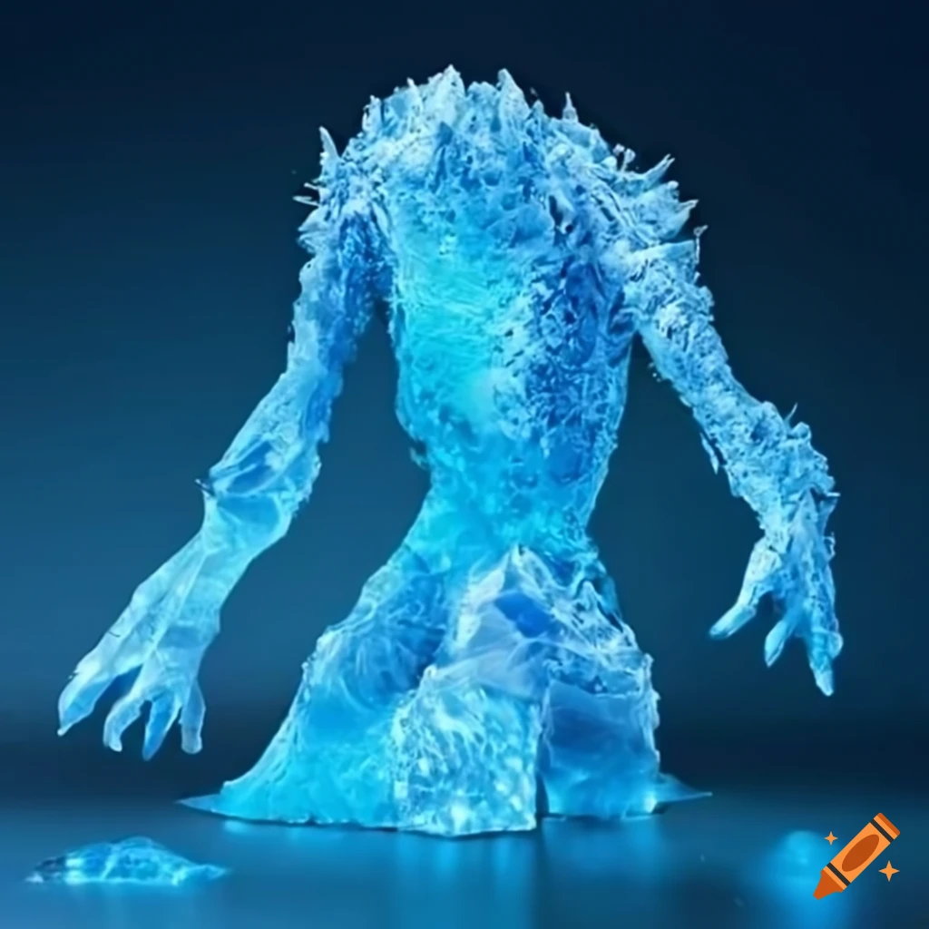 A monster made of ice, cold and light blue on Craiyon