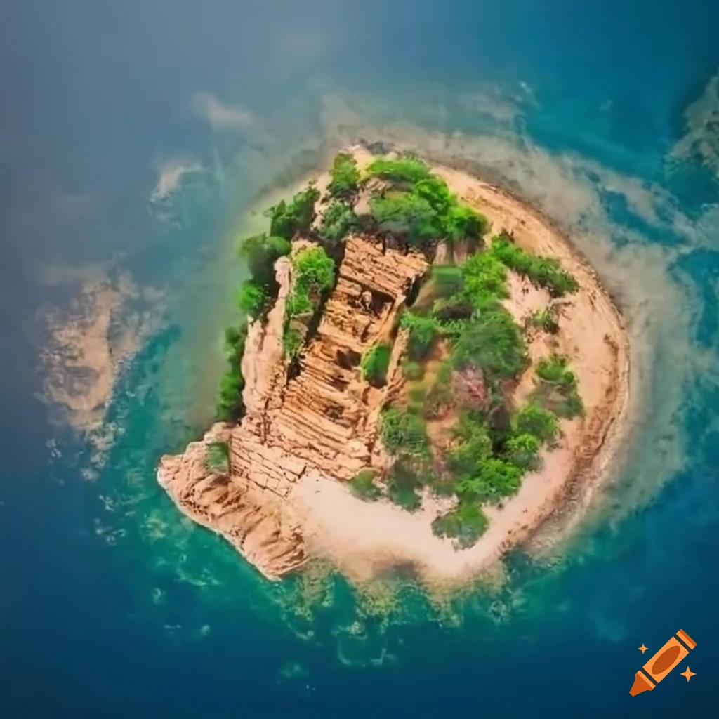 Ancient greek ruins island top down view
