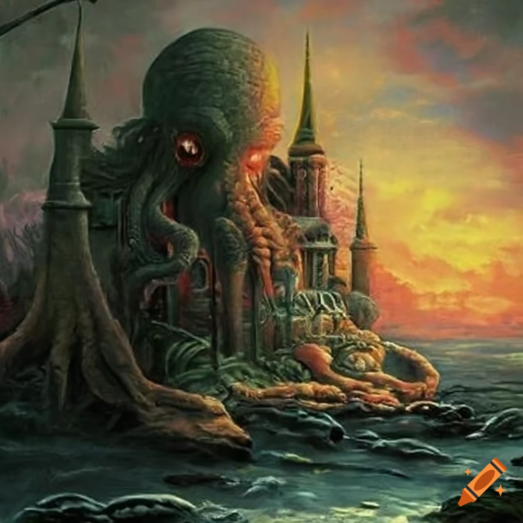 Cthulhu, painting by Thomas Kinkade on Craiyon