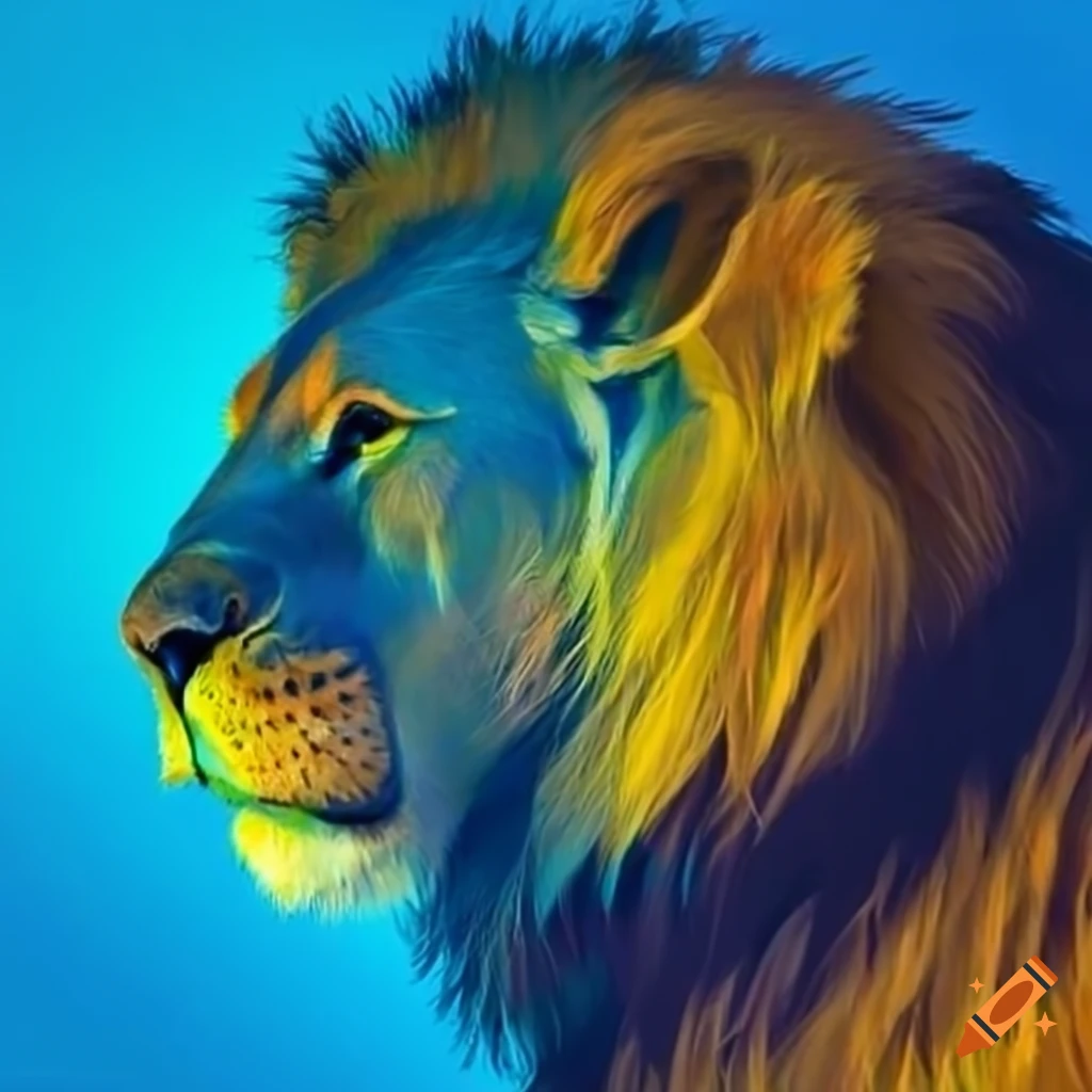 Lion in blue and yellow on Craiyon