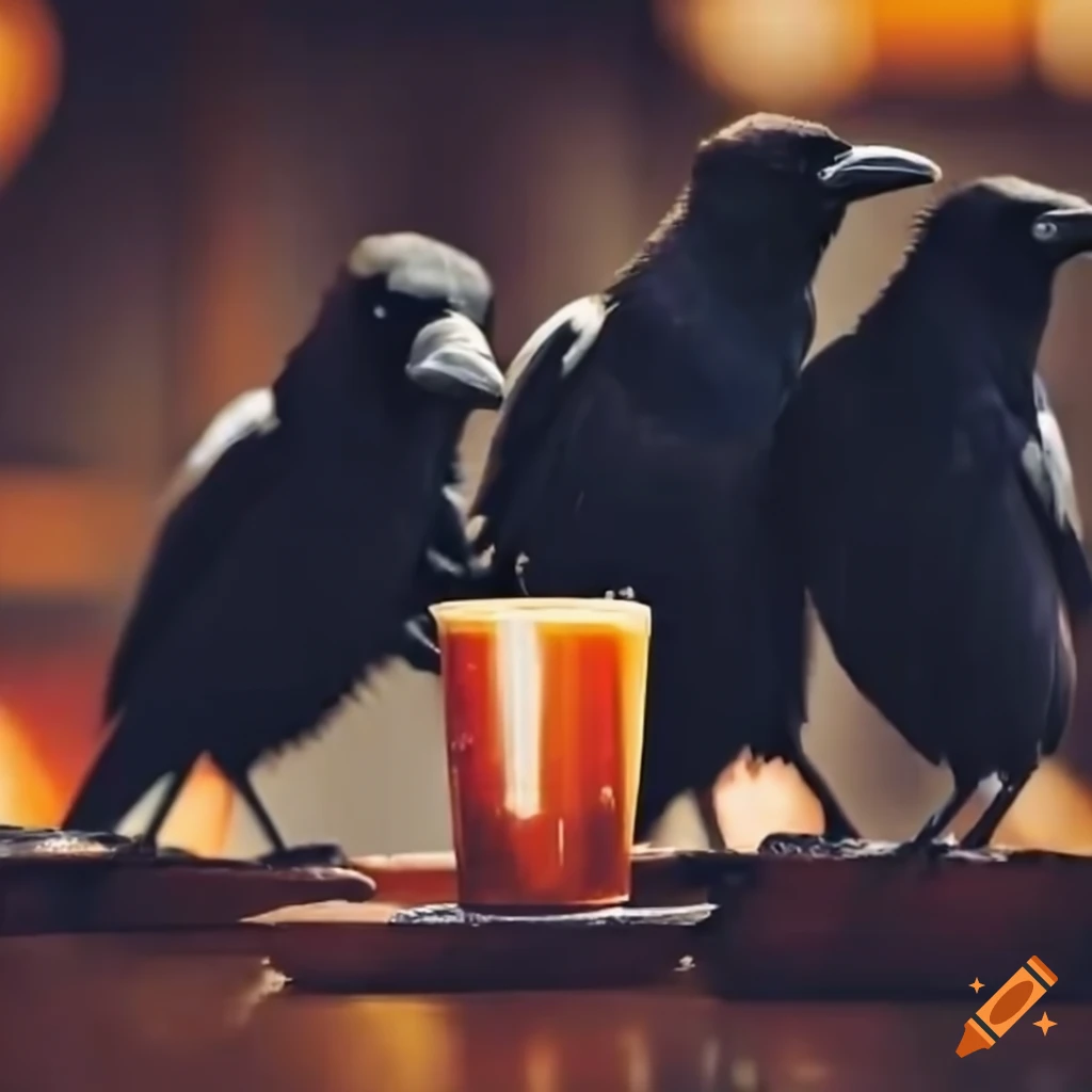 A group of crows having a drink at a pub