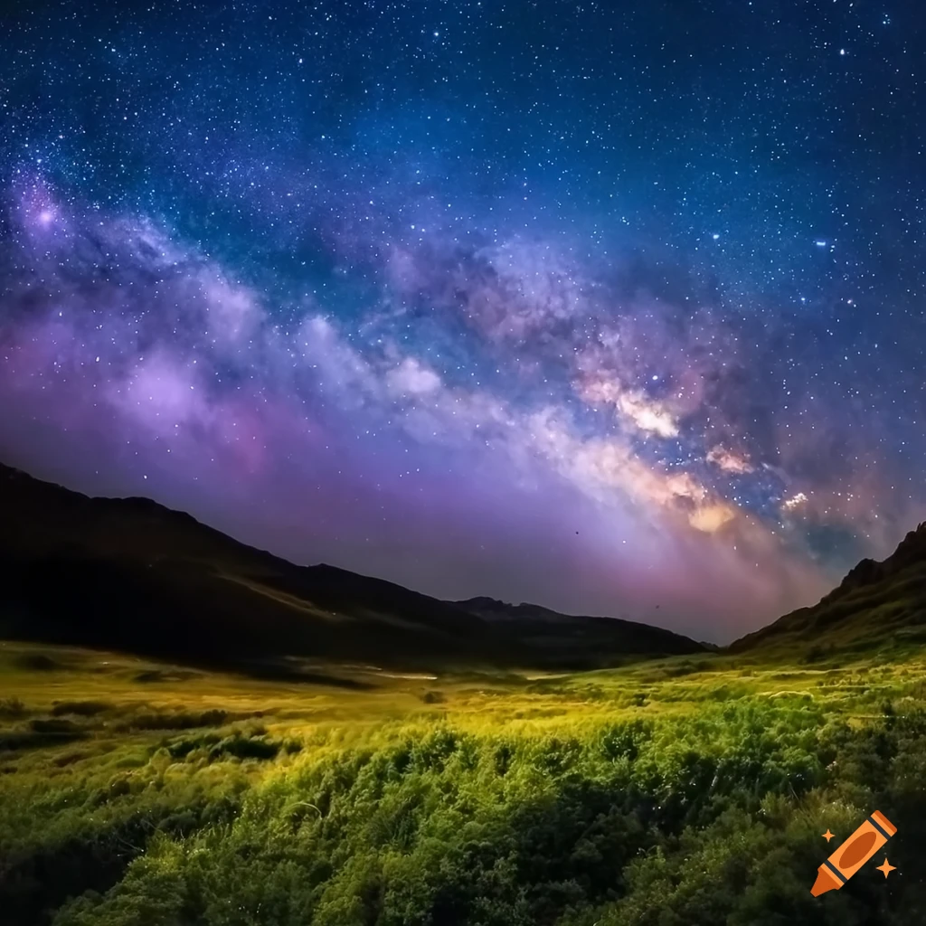 A landscape, full of stars and planets, colorful, by greg rutkowski on Craiyon