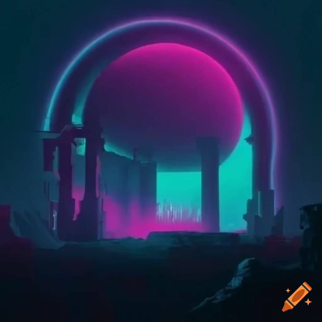 Synthwave old castle ruins on Craiyon