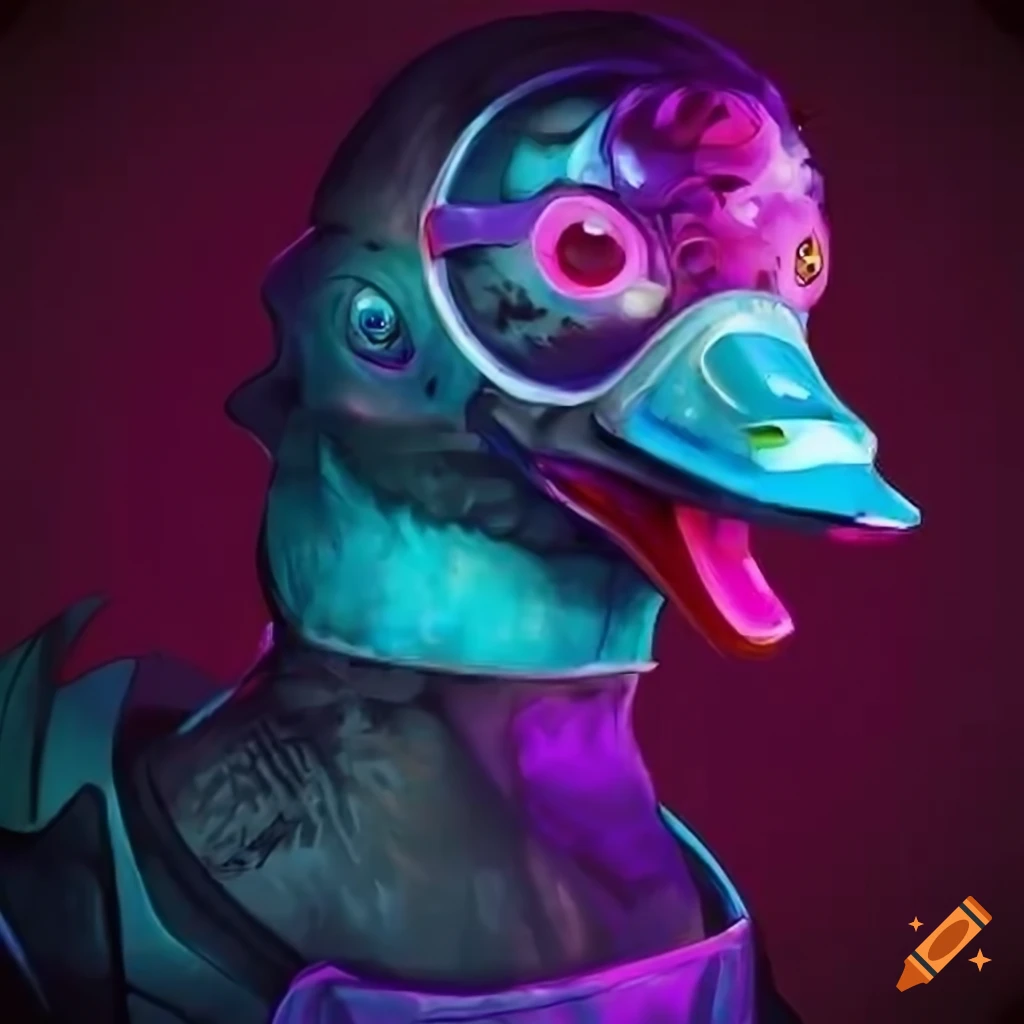 A cyberpunk style duck
