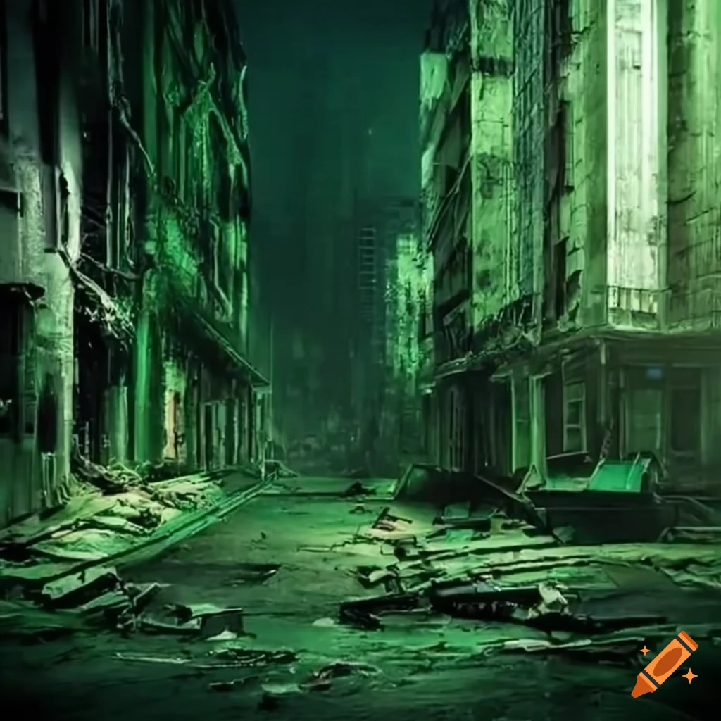 Realistic green shady city destroyed