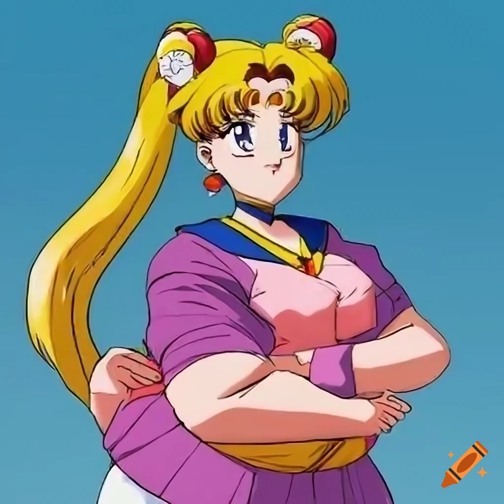 Sailor moon wearing a huge fat suit, 90s anime artwork