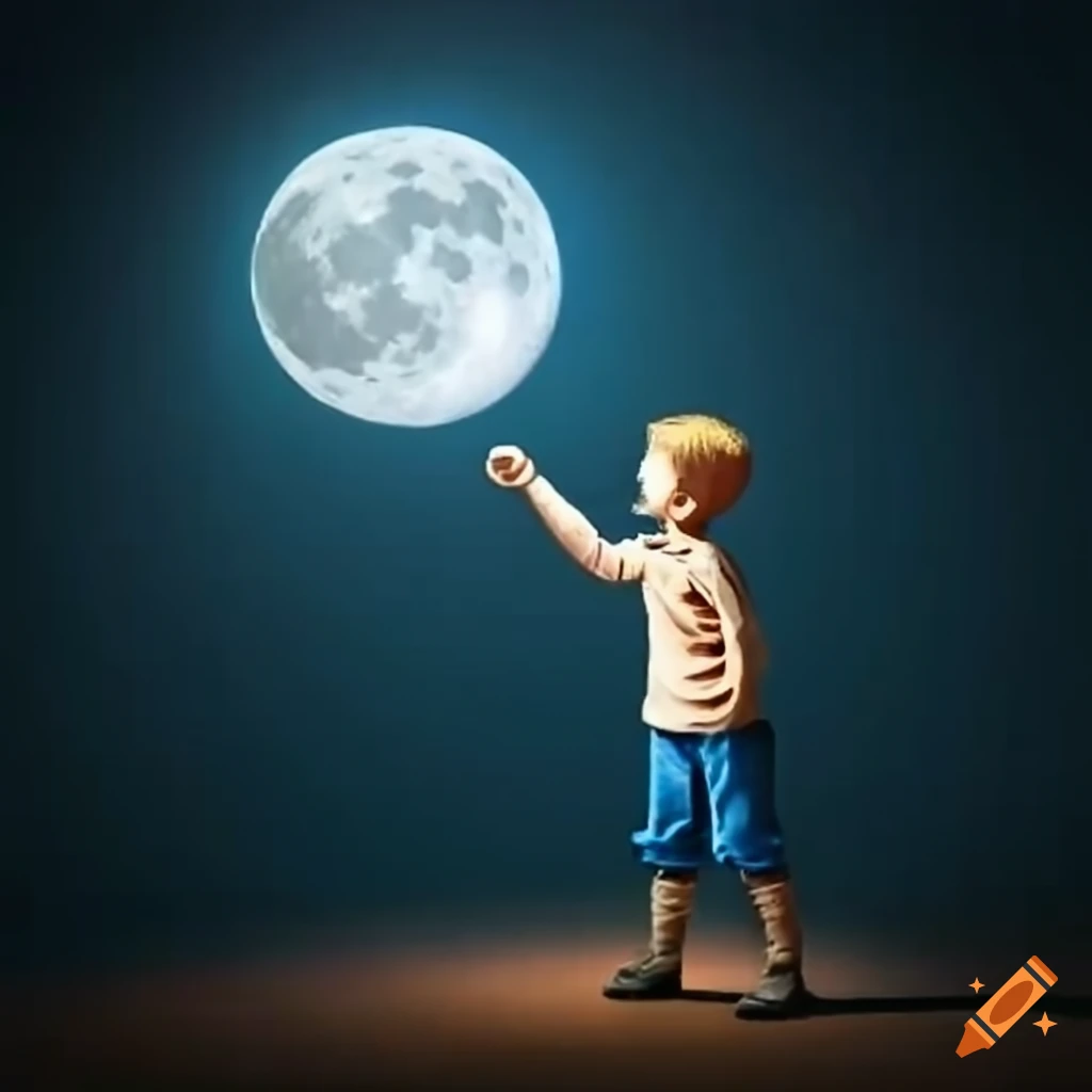 A boy pointing at the moon on Craiyon