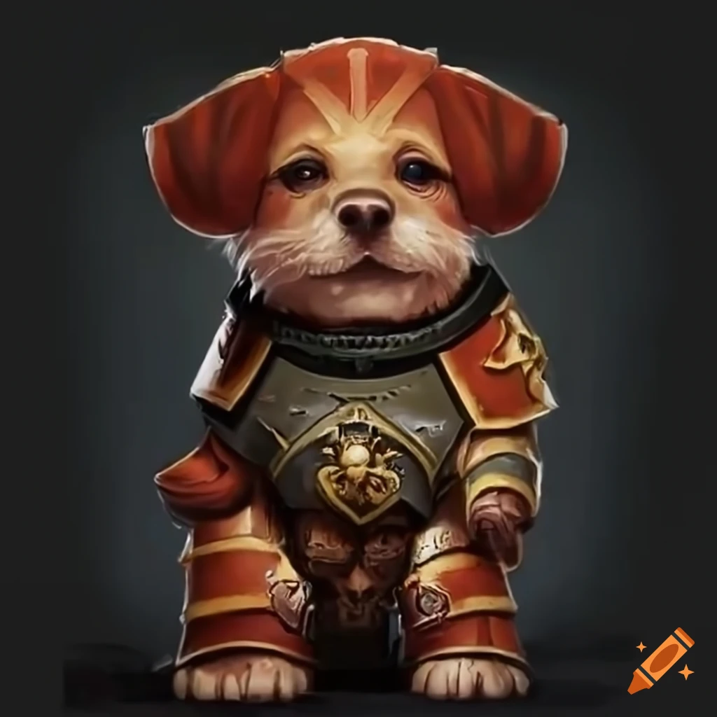 Puppies wearing warhammer 40k armor