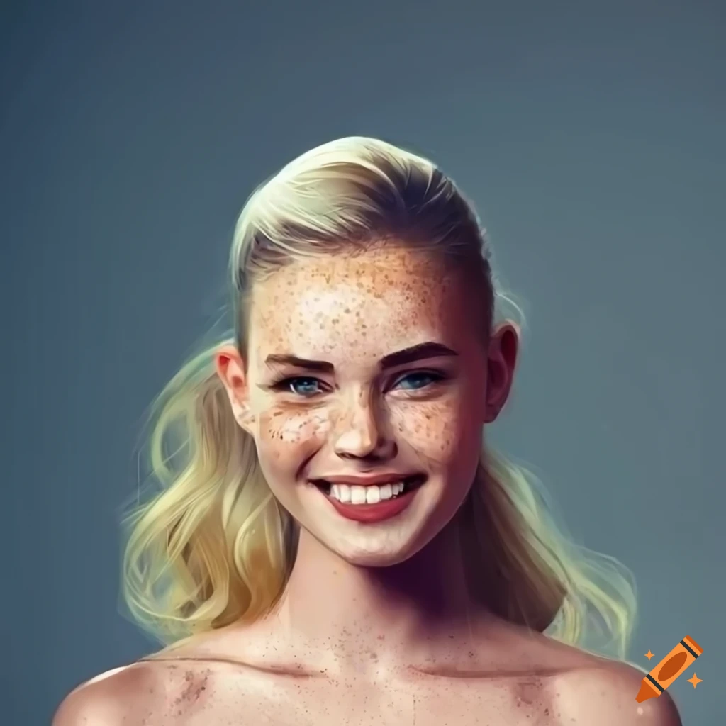 Pretty Young Woman Delicate Freckles Shy Smile Wavy Shoulder Length