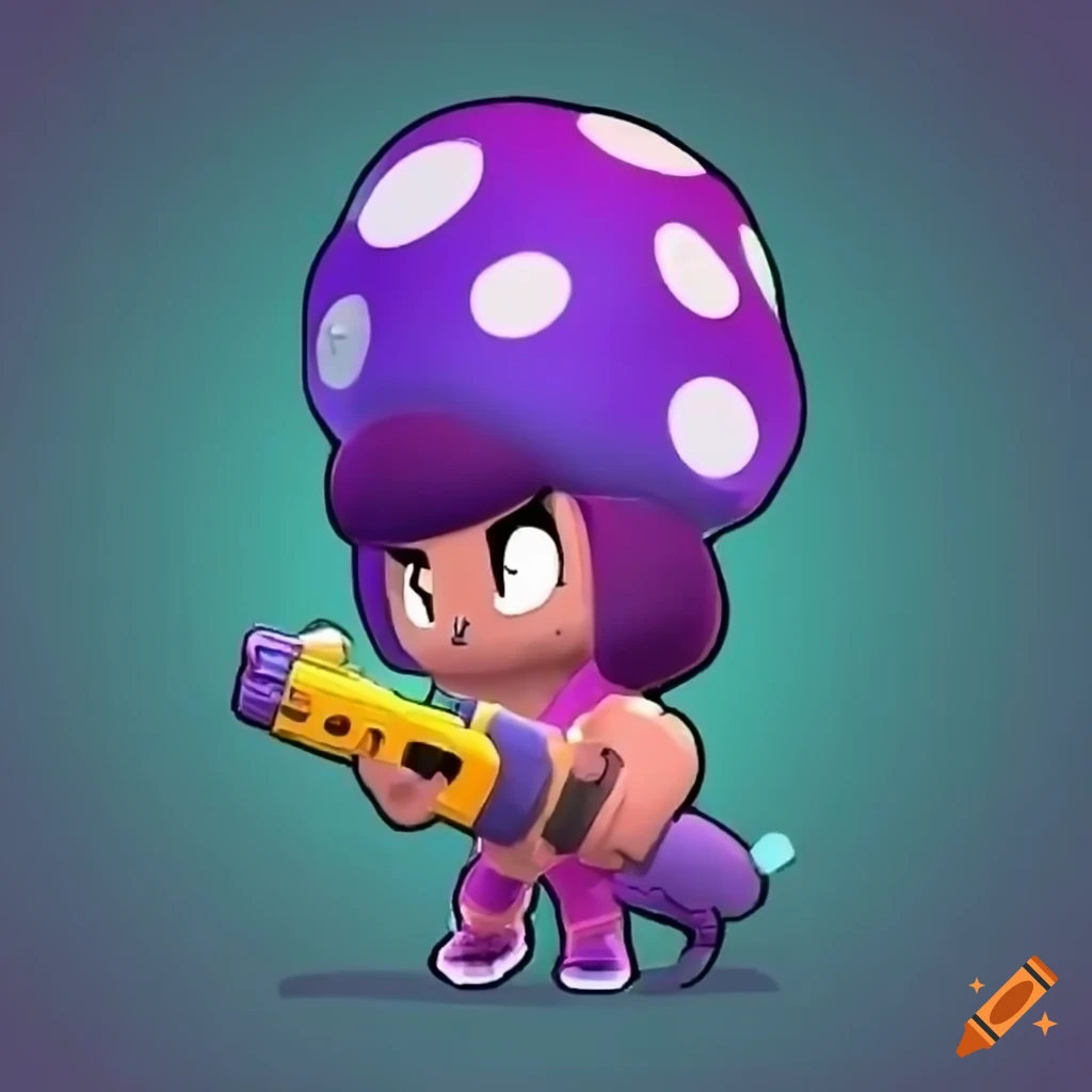 Purple anthropomorphic mushroom with a purple blaster as a brawler from ...
