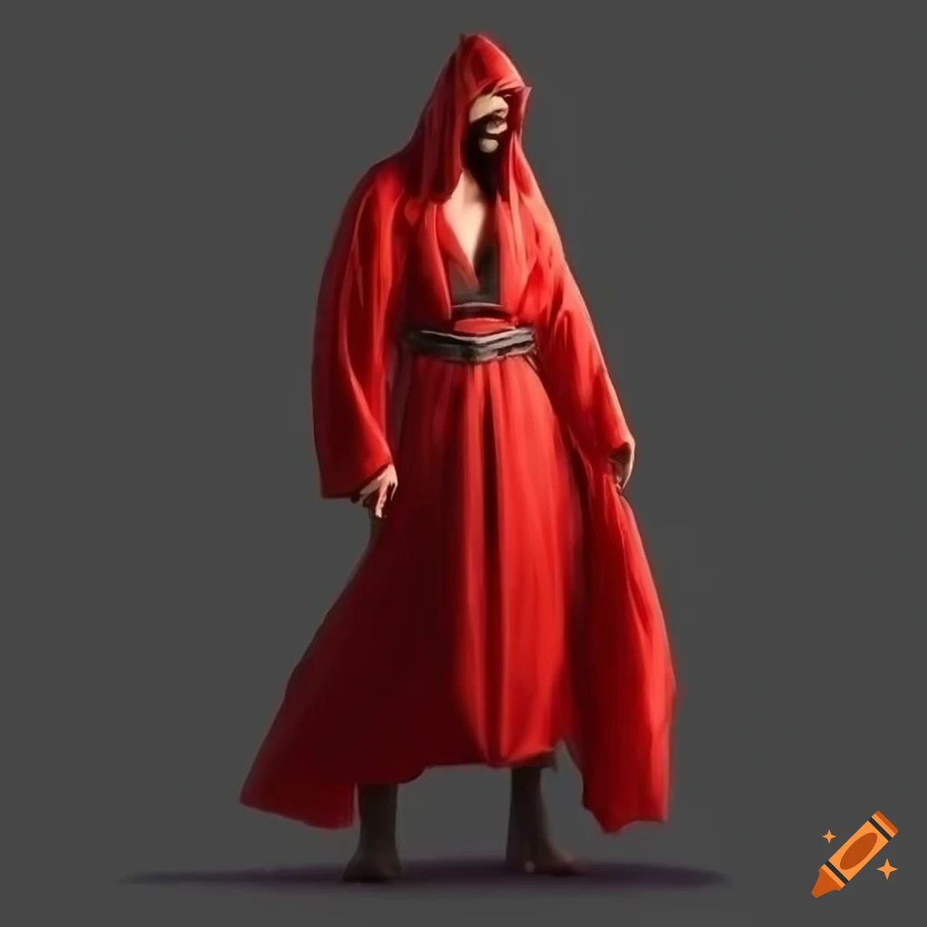 Mystical sorcer in a red robe, facing right, full body, top left corner ...