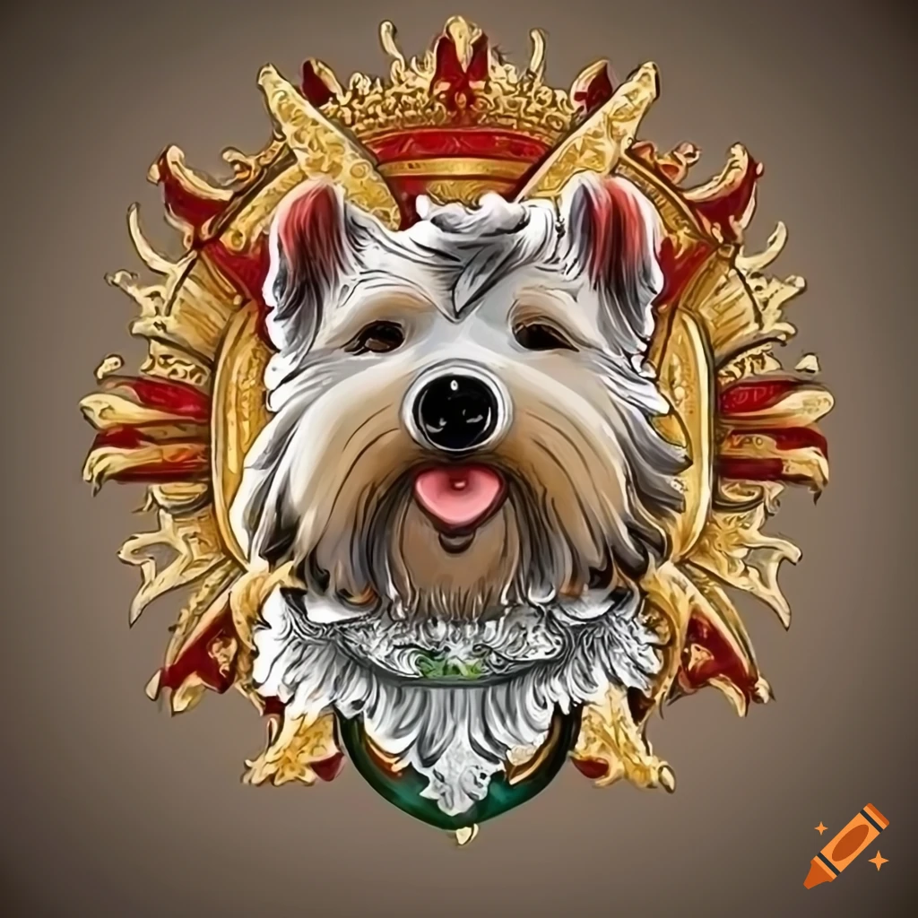 Medieval family crest with sun and moon and royal westie