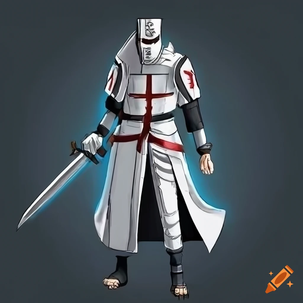 Suguru Geto fusion Asuma Sarutobi as white templar armor knight with ...