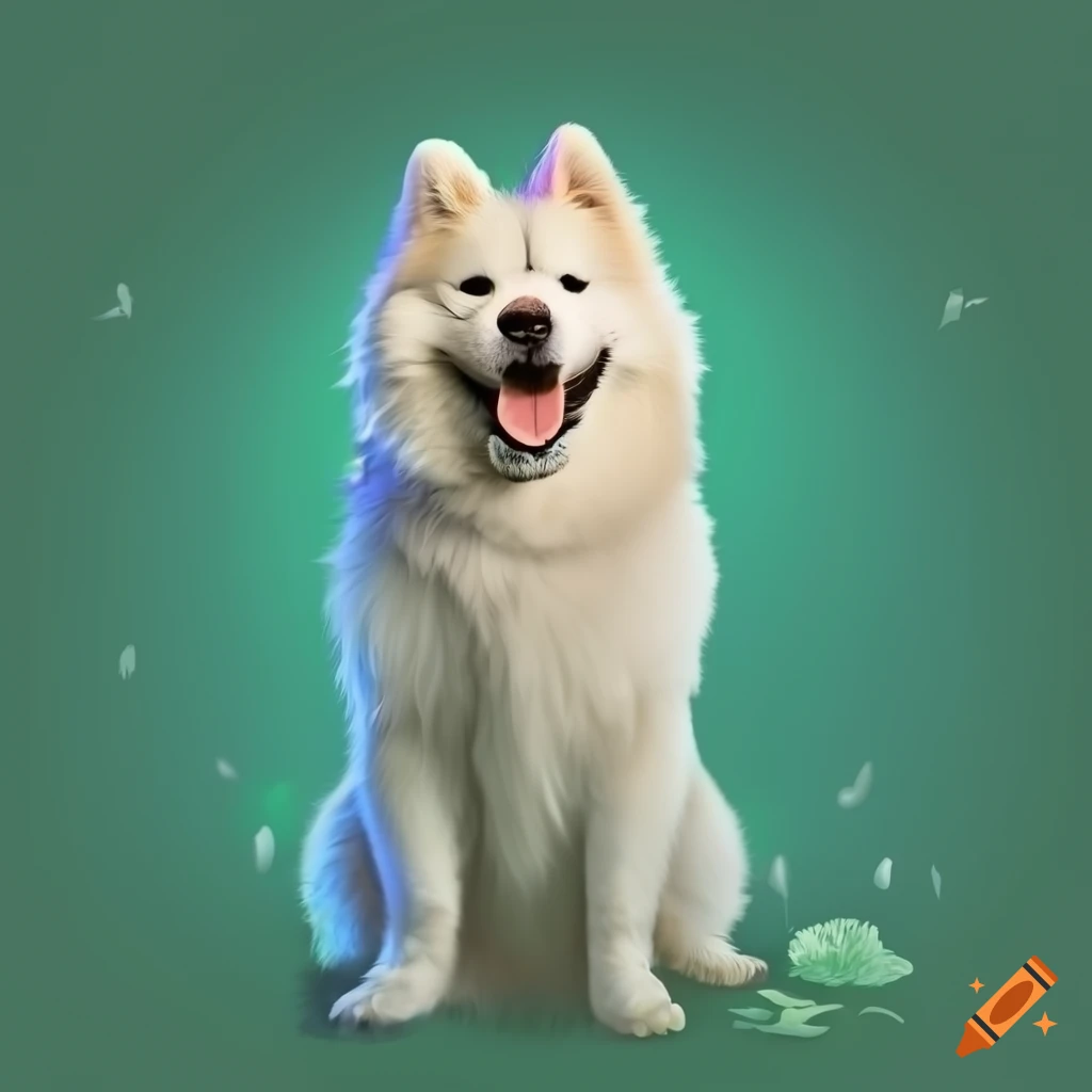 Samoyed, green background, birthday on Craiyon