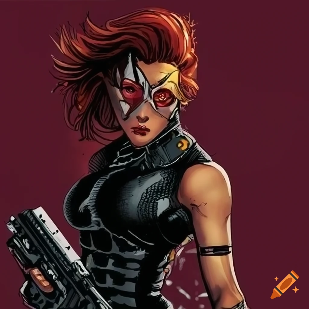 Comic book splash page of a female, soldier carrying a laser rifle