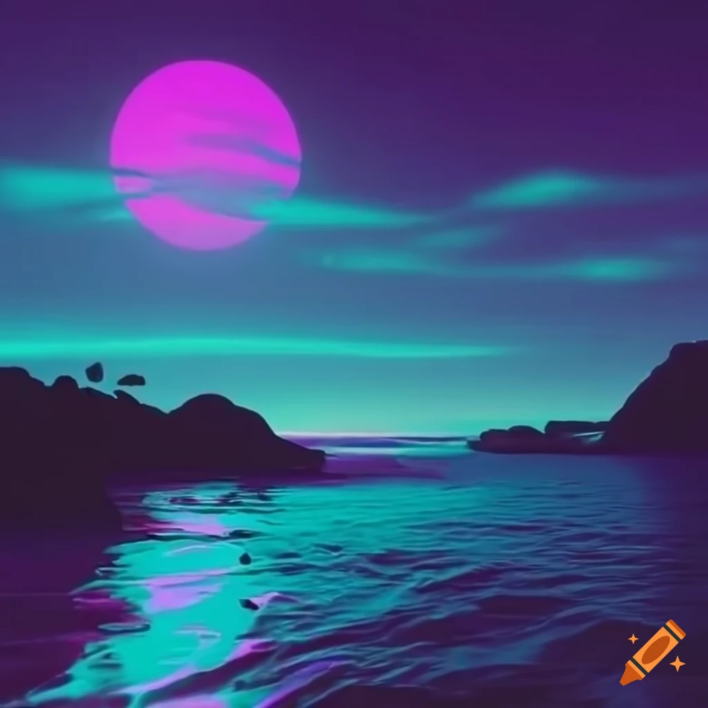 Synthwave serene beach