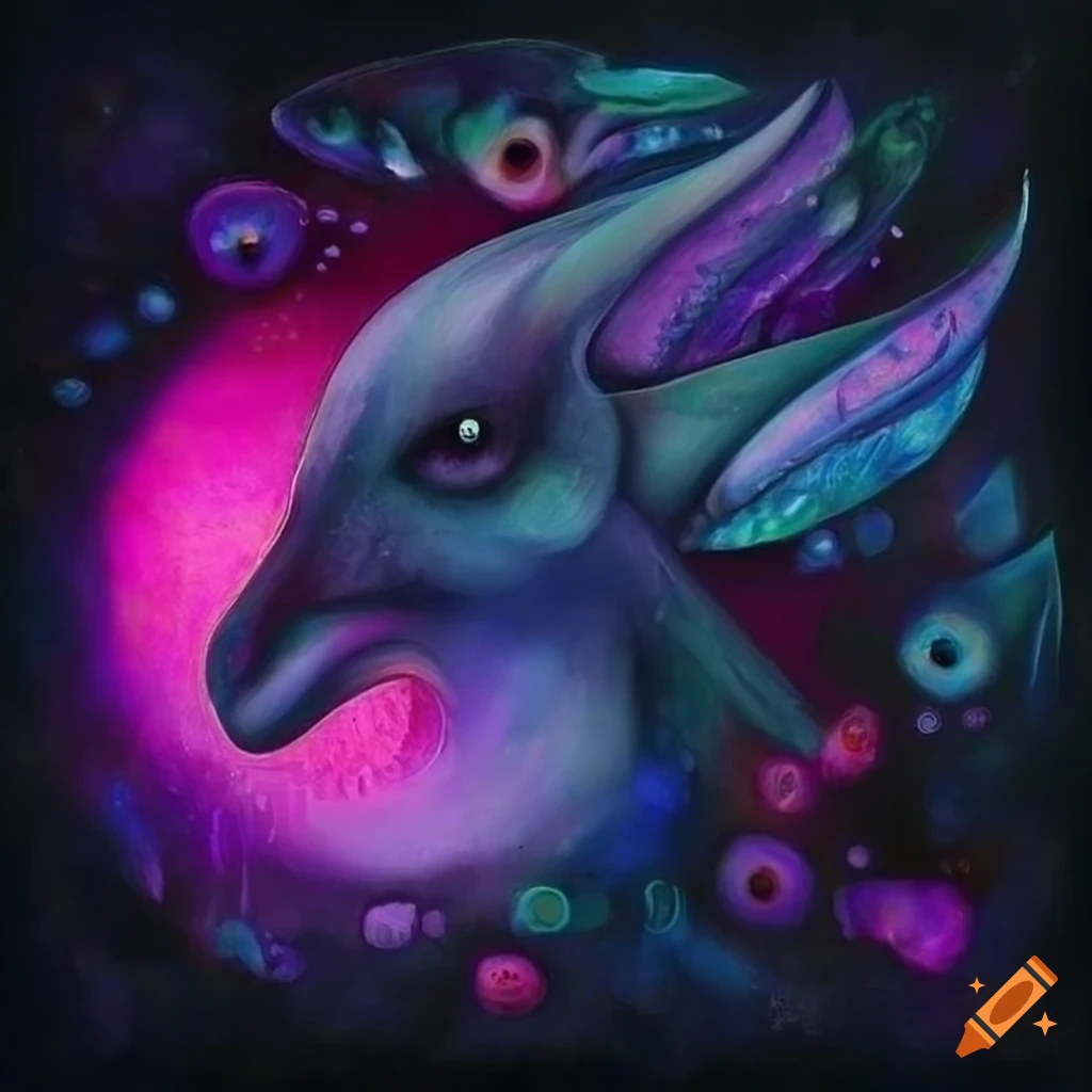 Abstract artwork of mystical creatures blending in harmonious ...