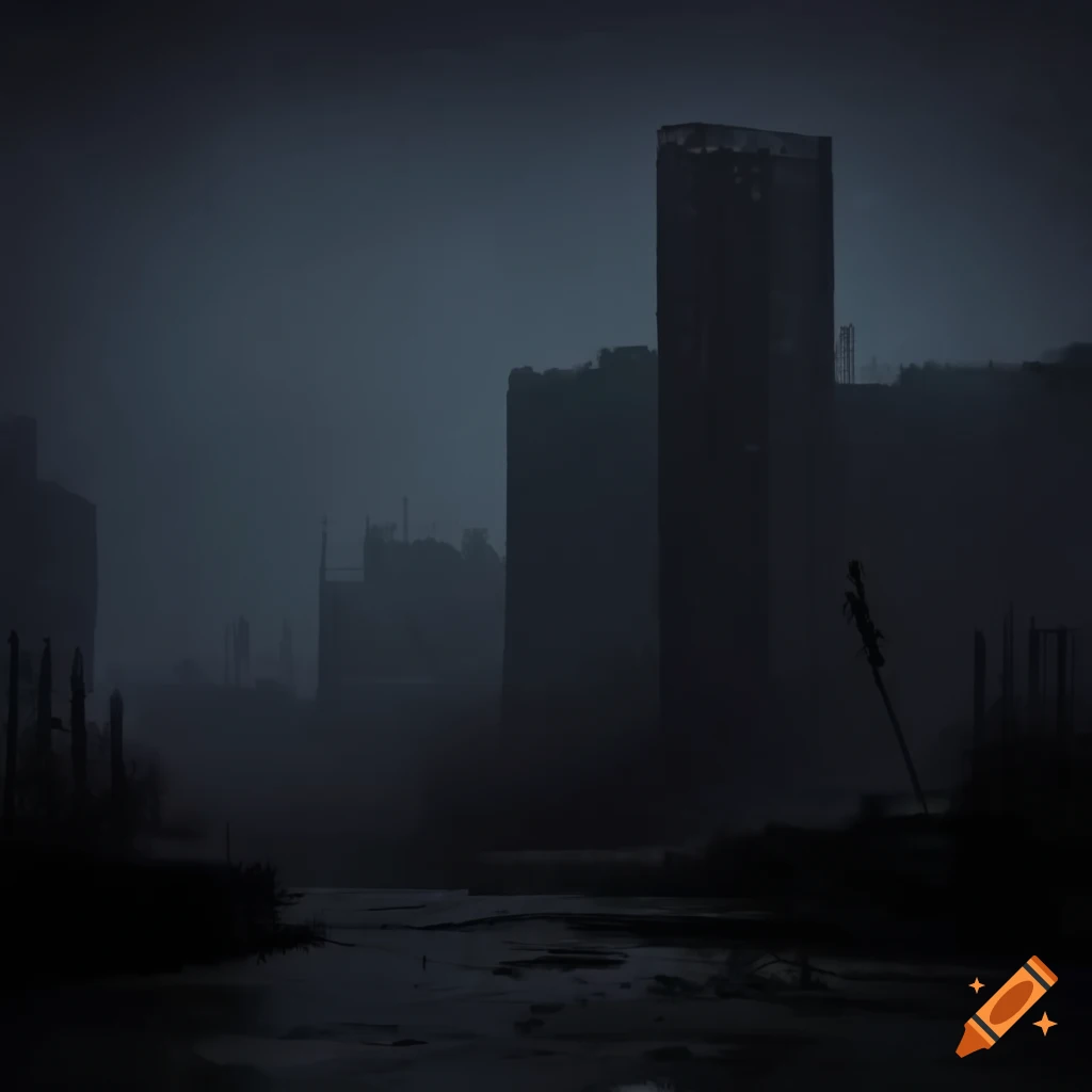 Abandoned city, night, creepy